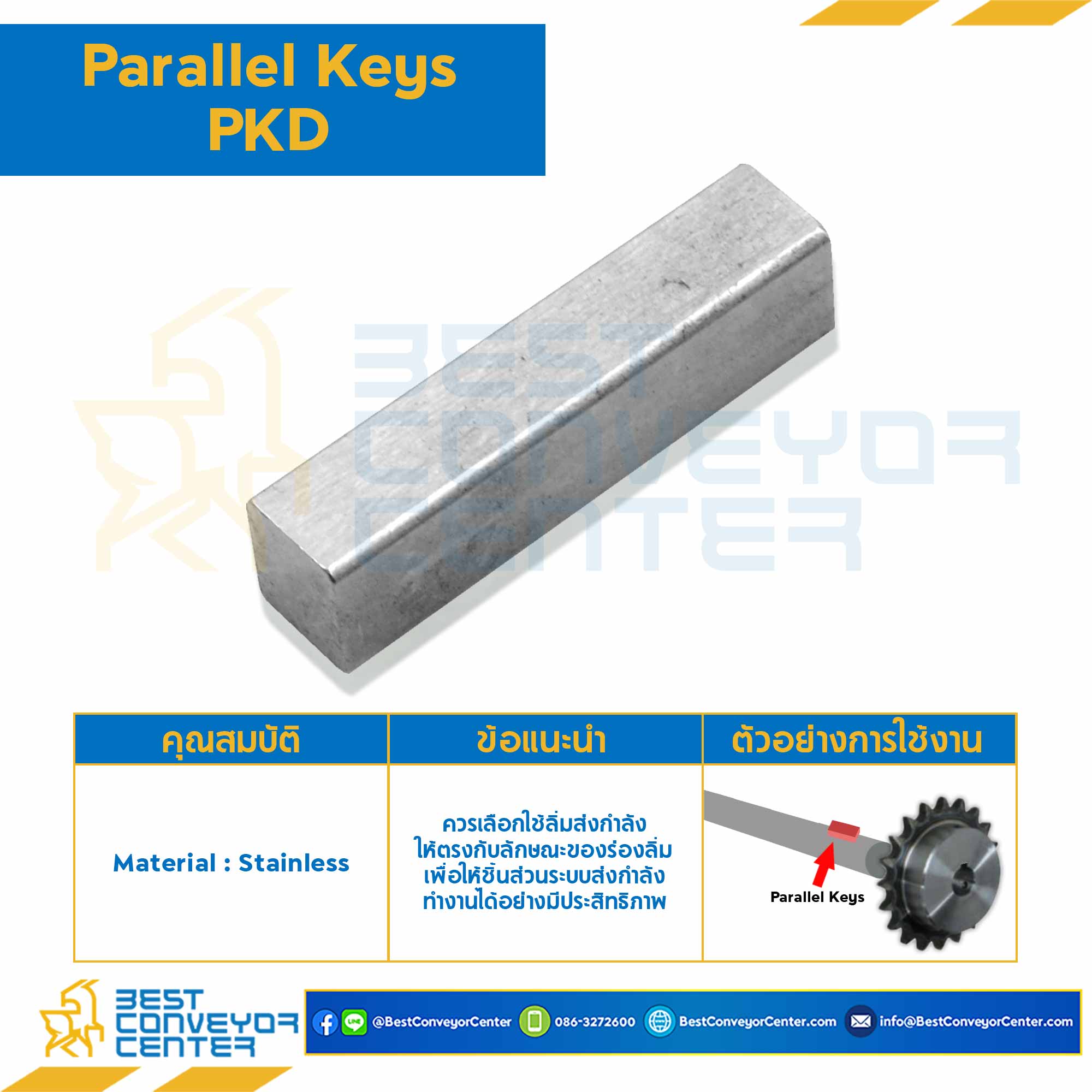 Parallel Key แบบตรง ขนาด 10×20 mm. สแตนเลส : Parallel Key PKD 10×20-SS ...