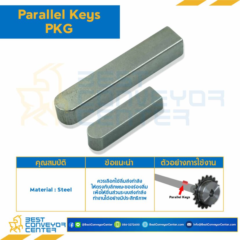 Parallel Key แบบกลม ที่ปลายด้านหนึ่ง ขนาด 15×90 mm. เหล็ก : Parallel ...