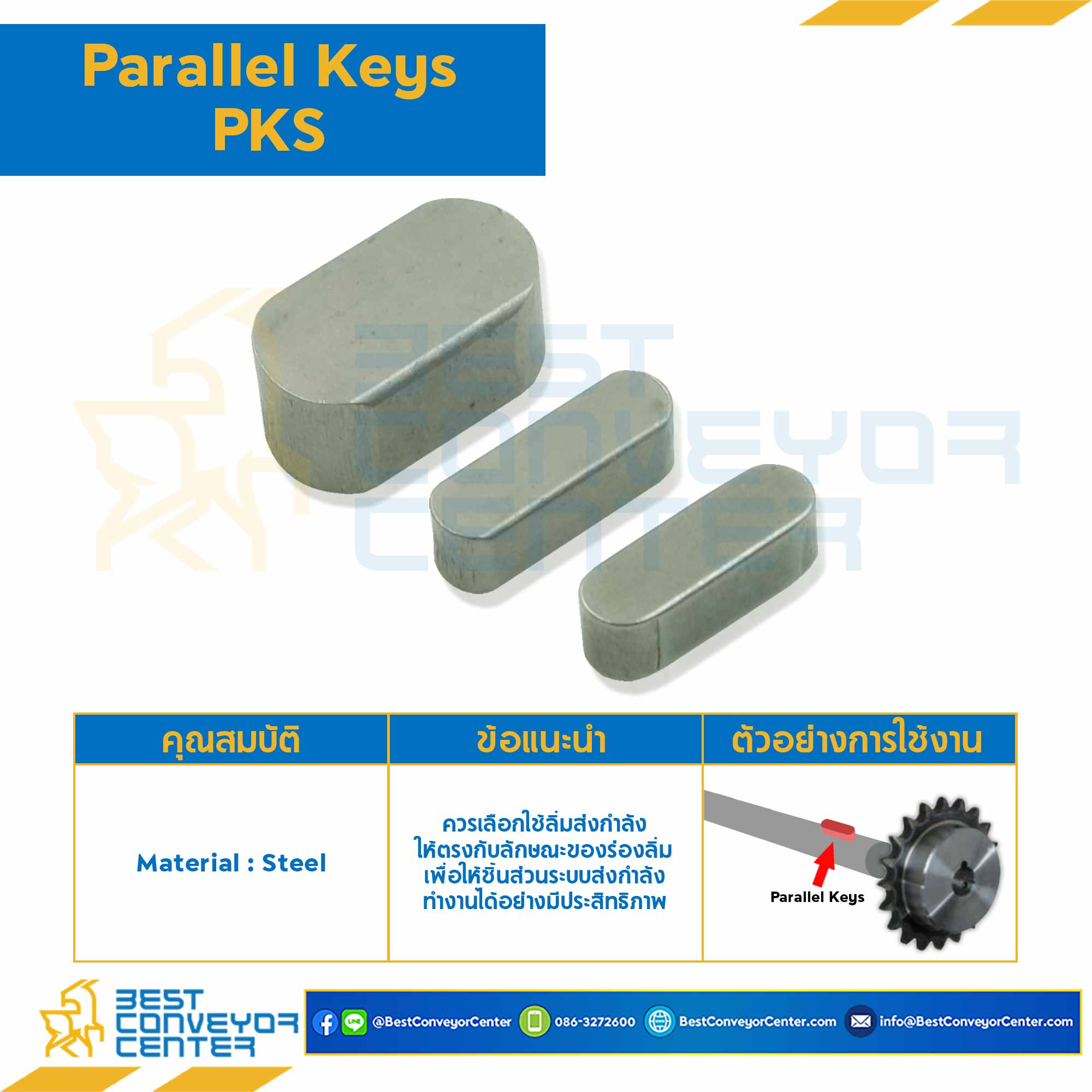 Parallel Key แบบกลม ที่ปลายทั้งสองด้าน ขนาด 16×70 mm. เหล็ก : Parallel ...