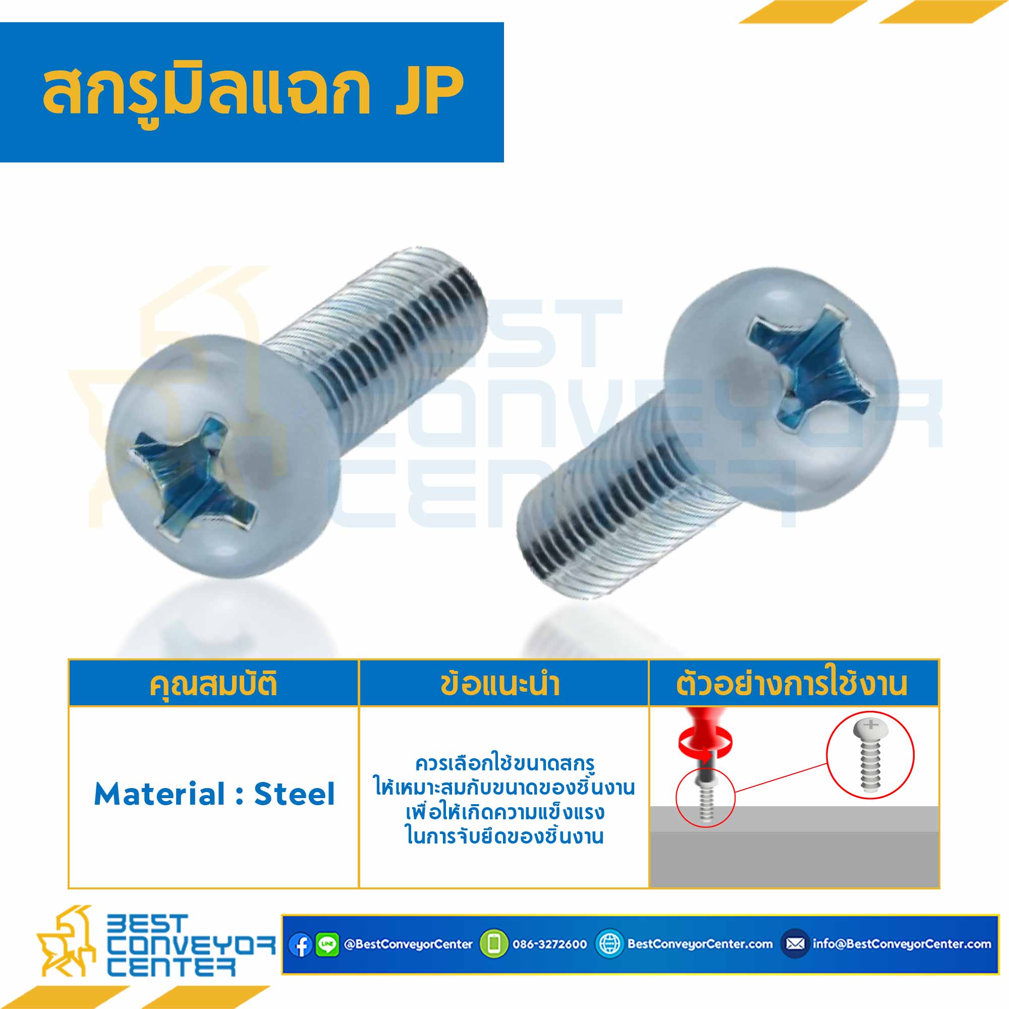 สกรูสี่แฉกหัวกลมนูน JP+ ชุบขาว ขนาด M2.6×15 mm. : HJP-M2.6L15S - Best ...